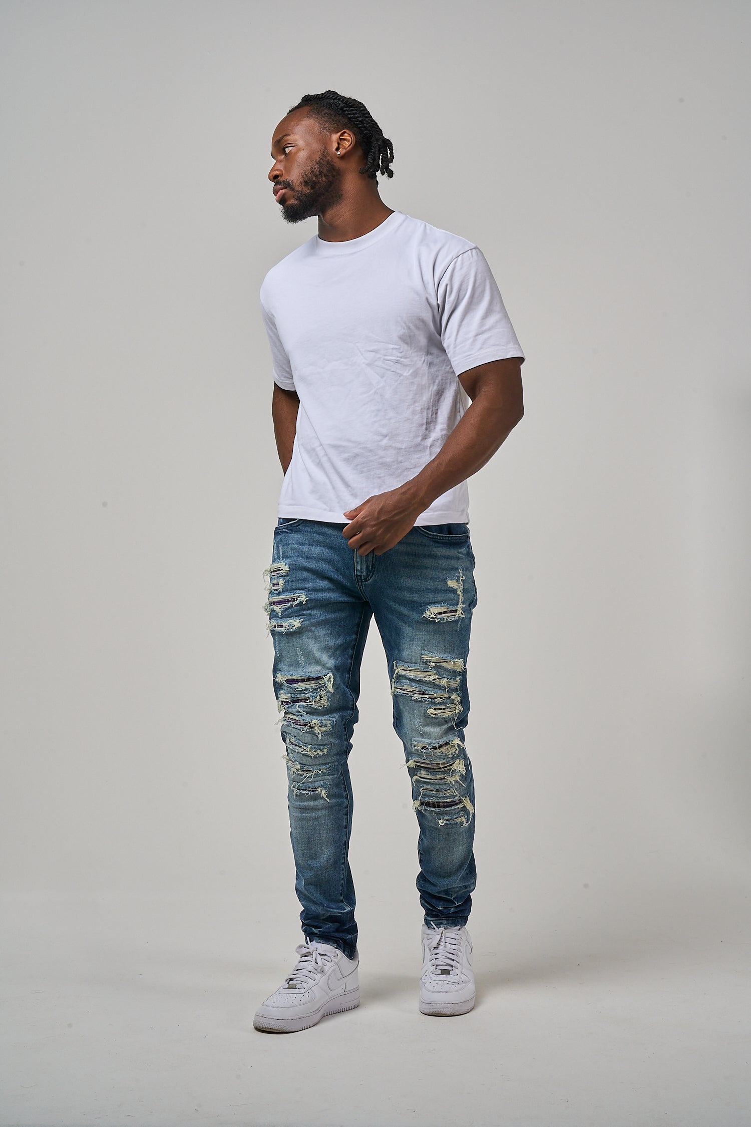 Belvedere Schwer Gerissene Mittelblaue Skinny Jeans – Amicci
